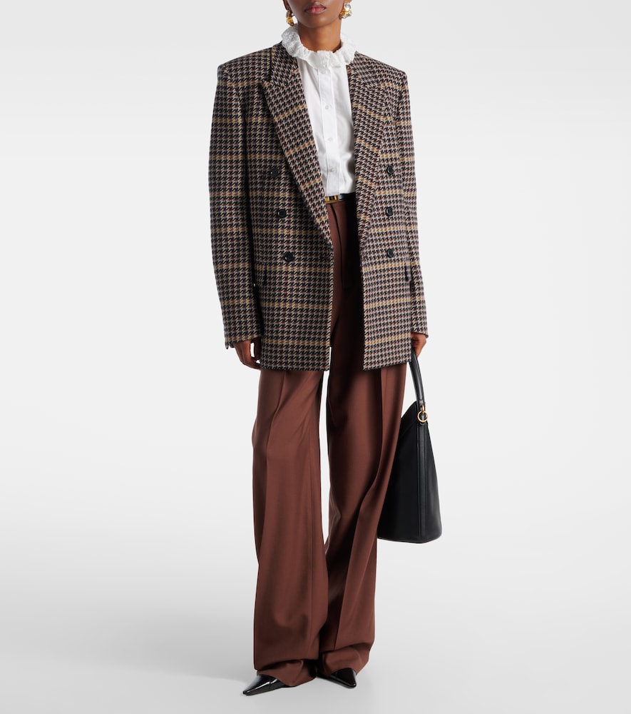 SAINT LAURENT Houndstooth Double-Breasted Wool Blazer