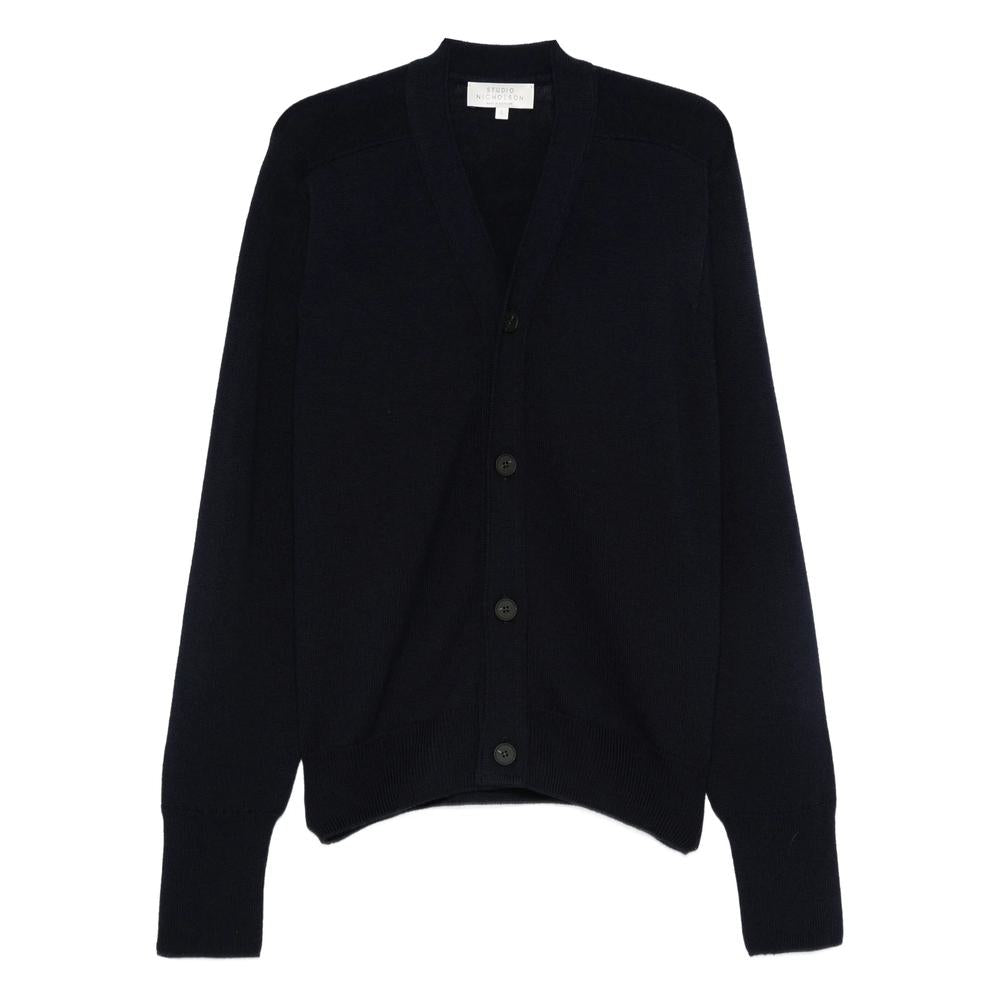 Studio Nicholson English Lambswool Cardigan In Navy - 71% Off