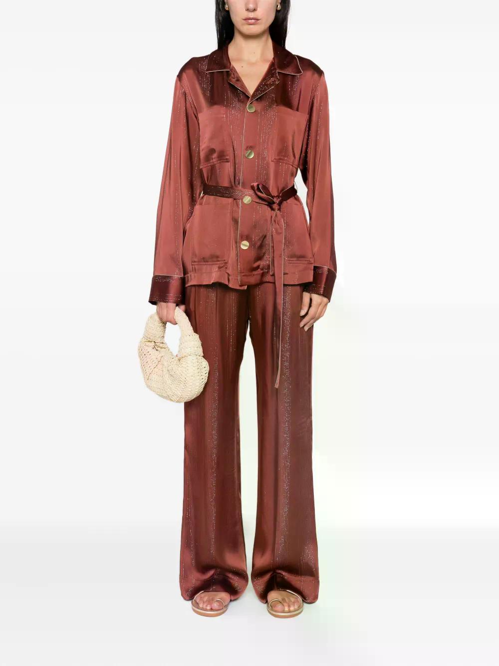 FORTE_FORTE Metallic-Striped Belted Jacket