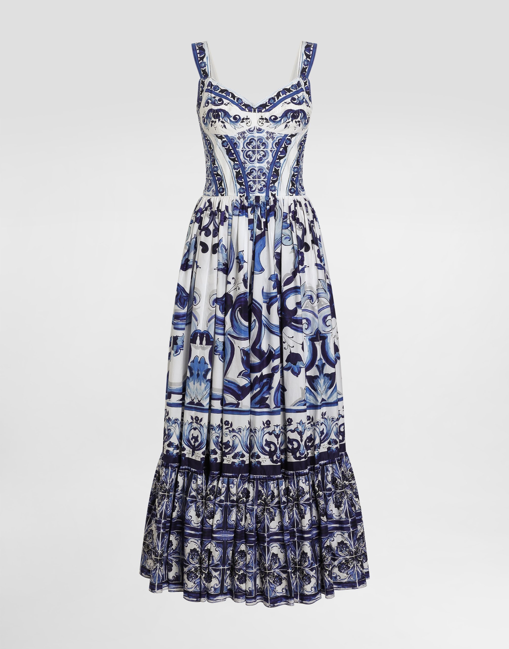 Dolce & Gabbana Calf-Length Bustier Dress In Majolica-Print 