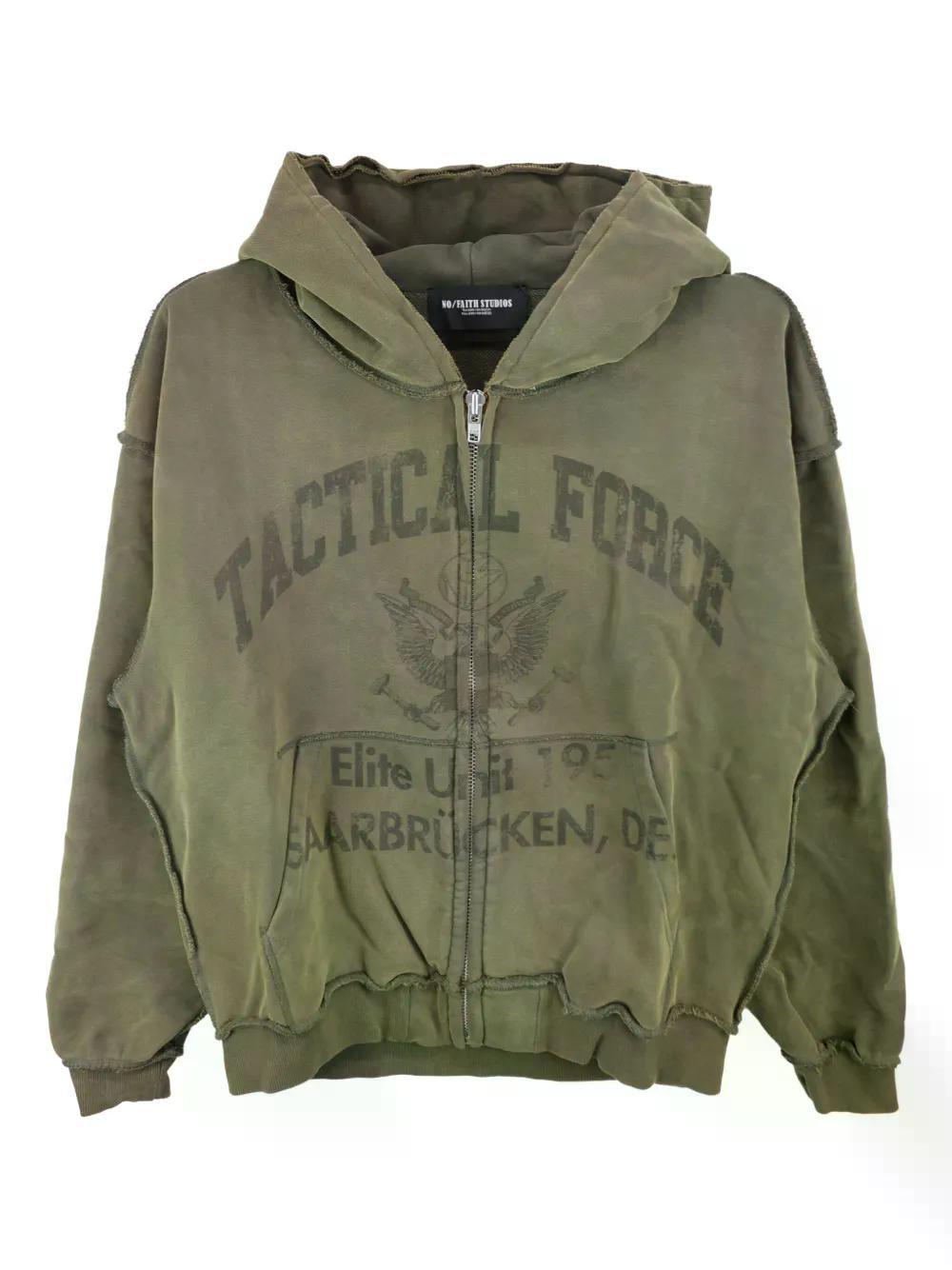 No/Faith Studios Zip-Up Graphic Hoodie In Green - 11% Off