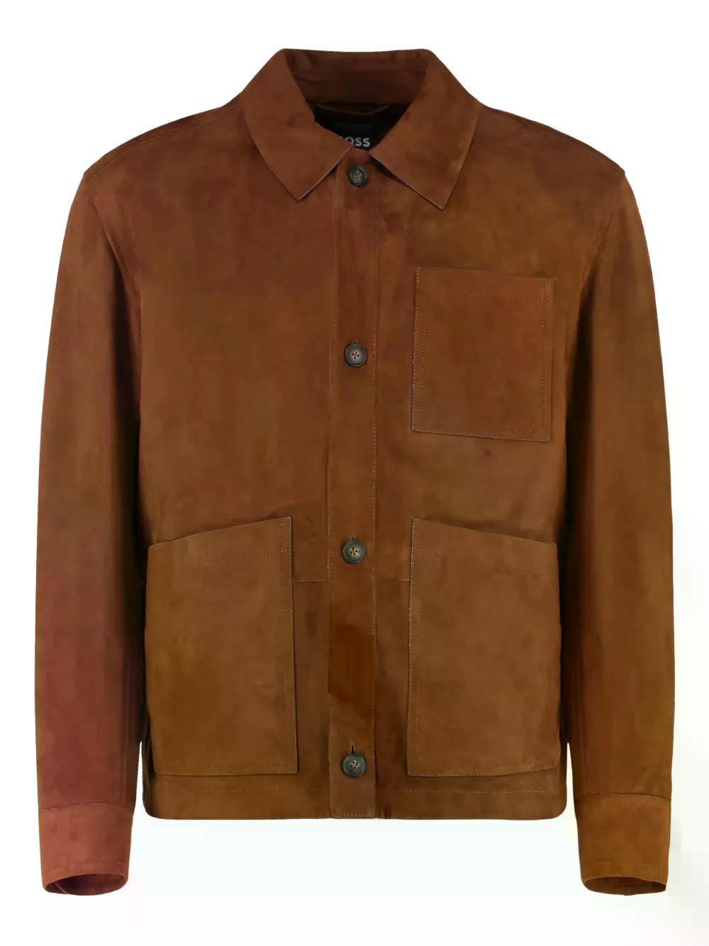 Boss Buttoned Suede-Leather Jacket - Brown | Editorialist