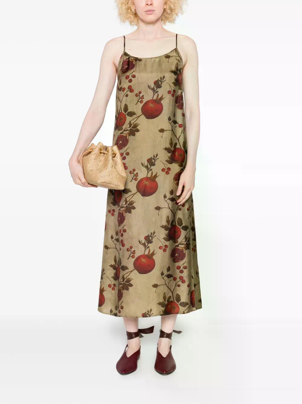 UMA WANG Pomegranate-Print Slip Midi Dress