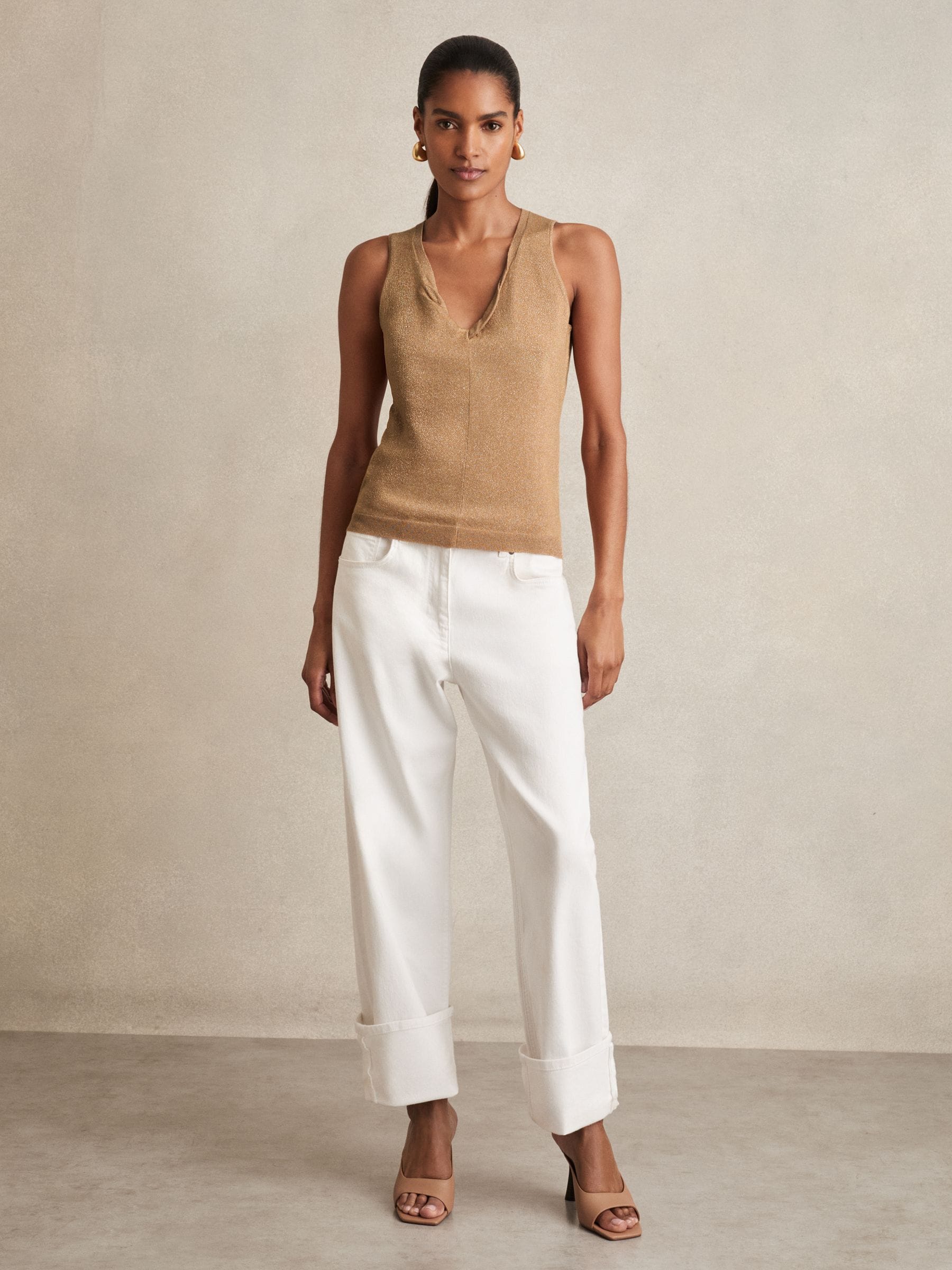 REISS Metallic-Knit Twist-Neckline Vest
