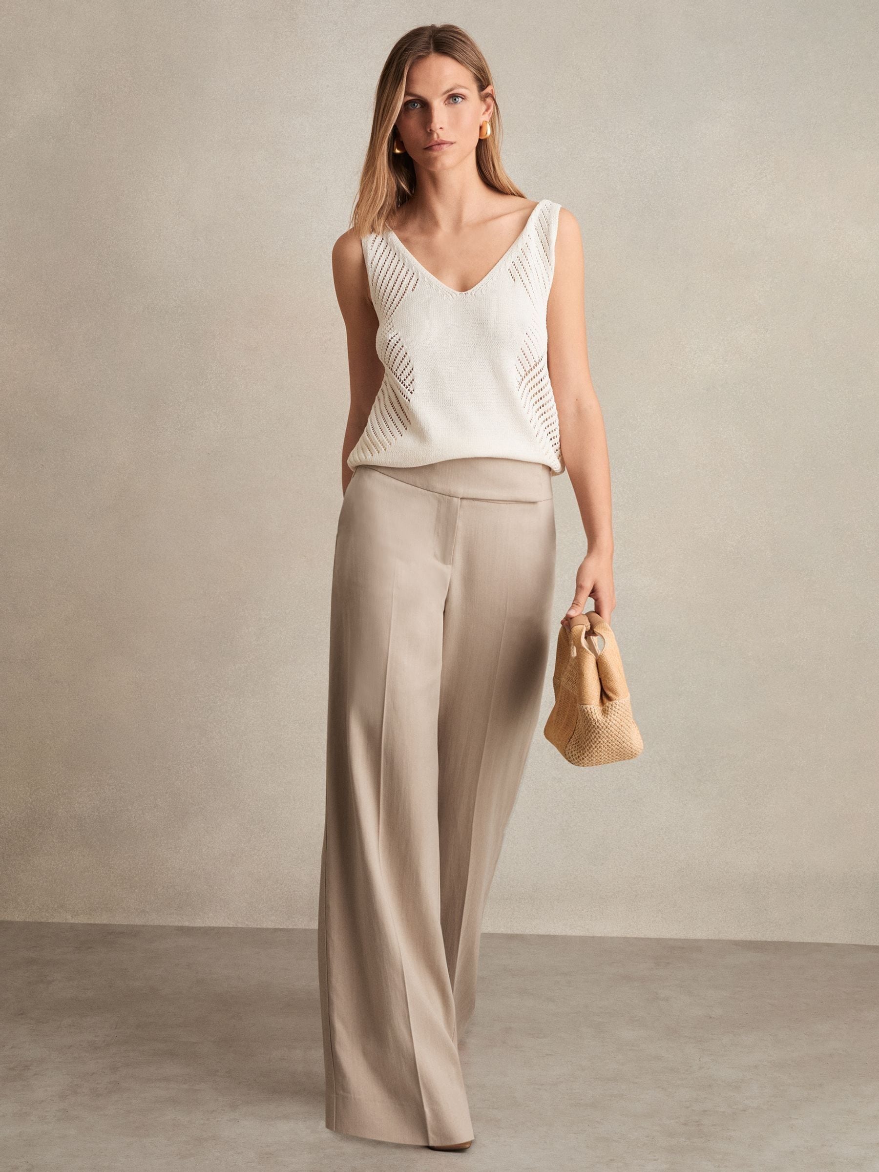 REISS Lyocell-Linen Wide-Leg Trousers