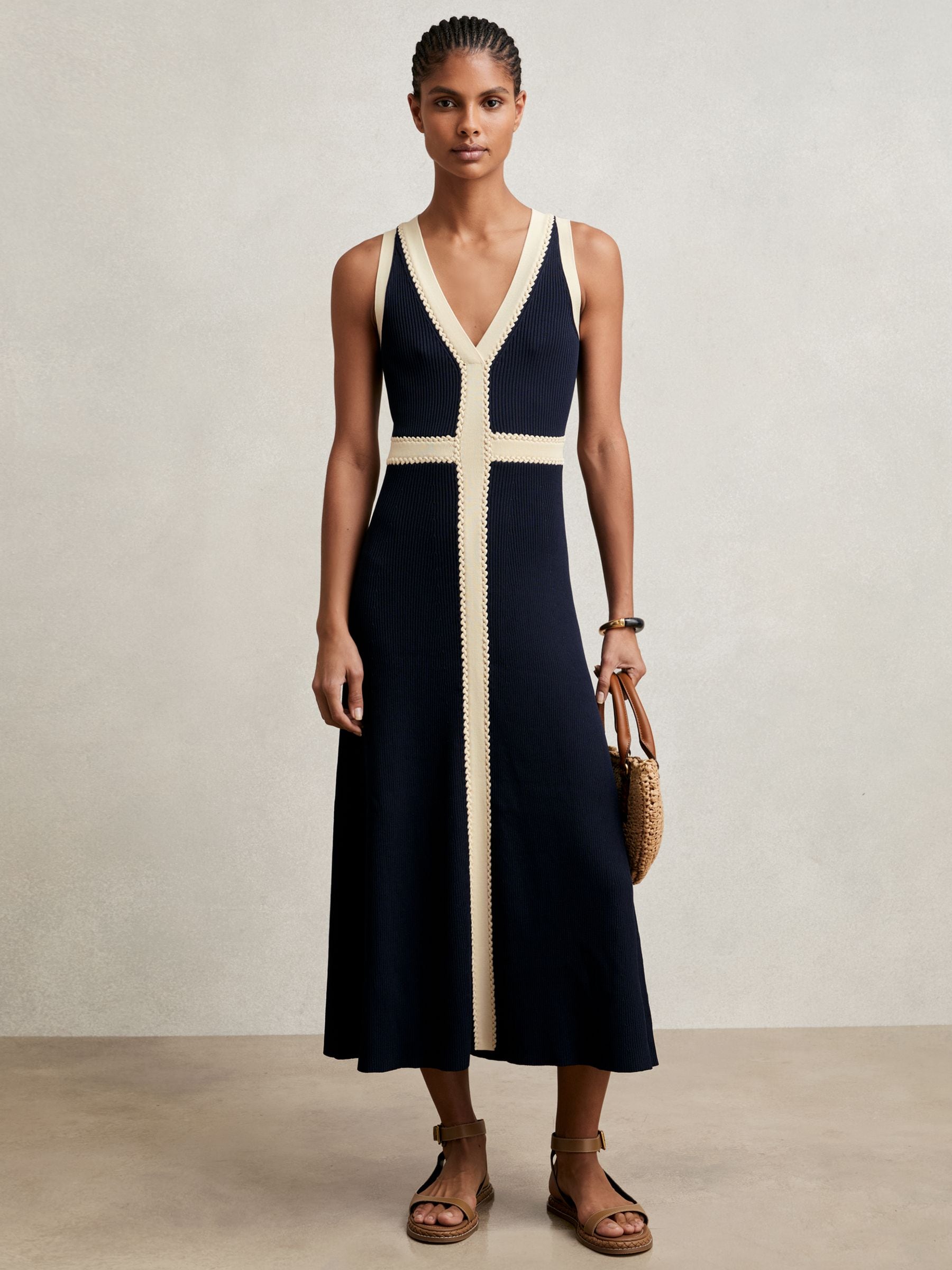 REISS Craft-Stitch Knitted Midi Dress