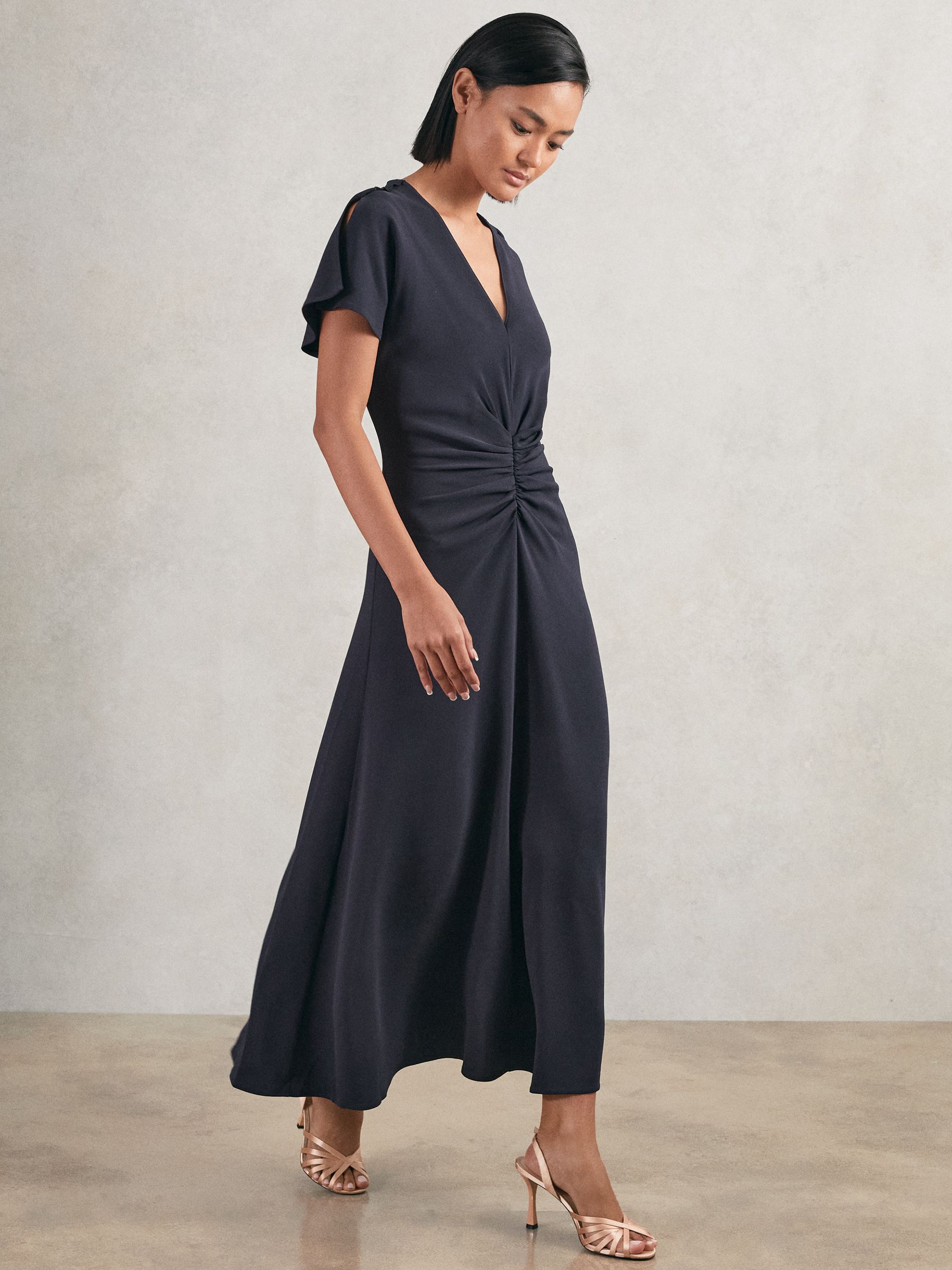 REISS Rowe Ruched-Front Midi Dress