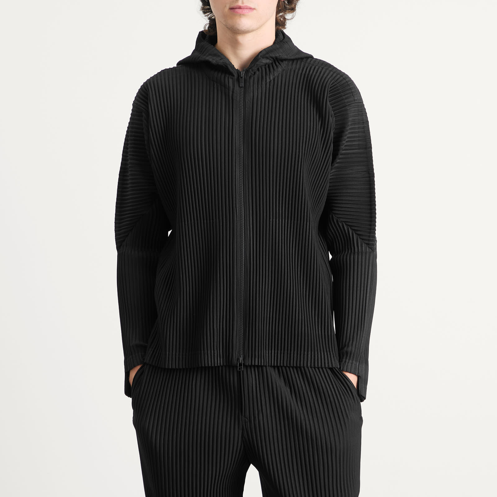 Issey Miyake Homme Plissé Zip Up Hoody - Black | Editorialist