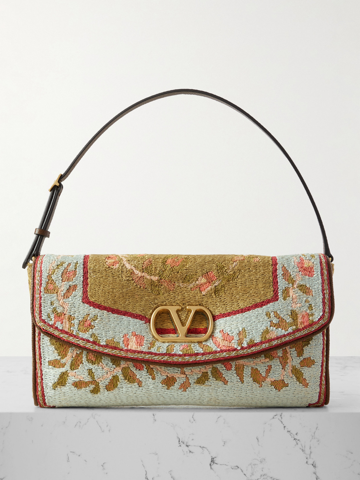 Valentino Garavani Vain Soft Embroidered Leather-Trimmed Satin 