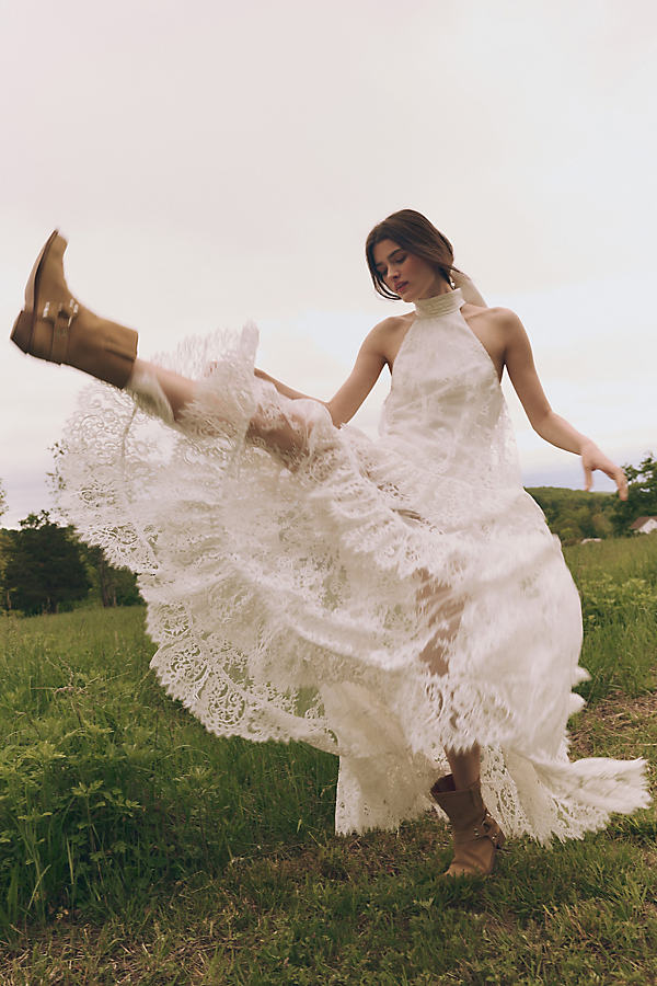 Bhldn Lace Halter Peekaboo Maxi Dress - White | Editorialist
