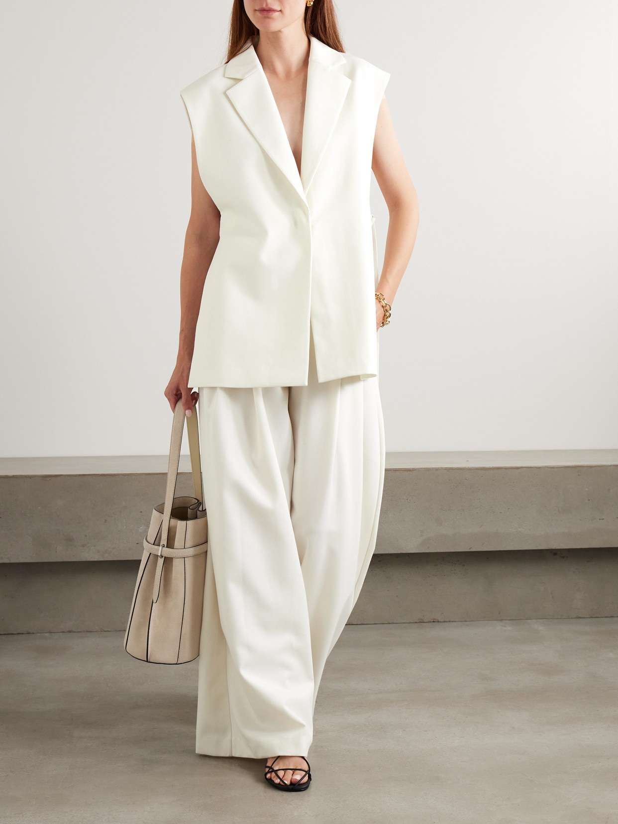 ST. AGNI Pleated Wool-Blend Twill Wide-Leg Pants