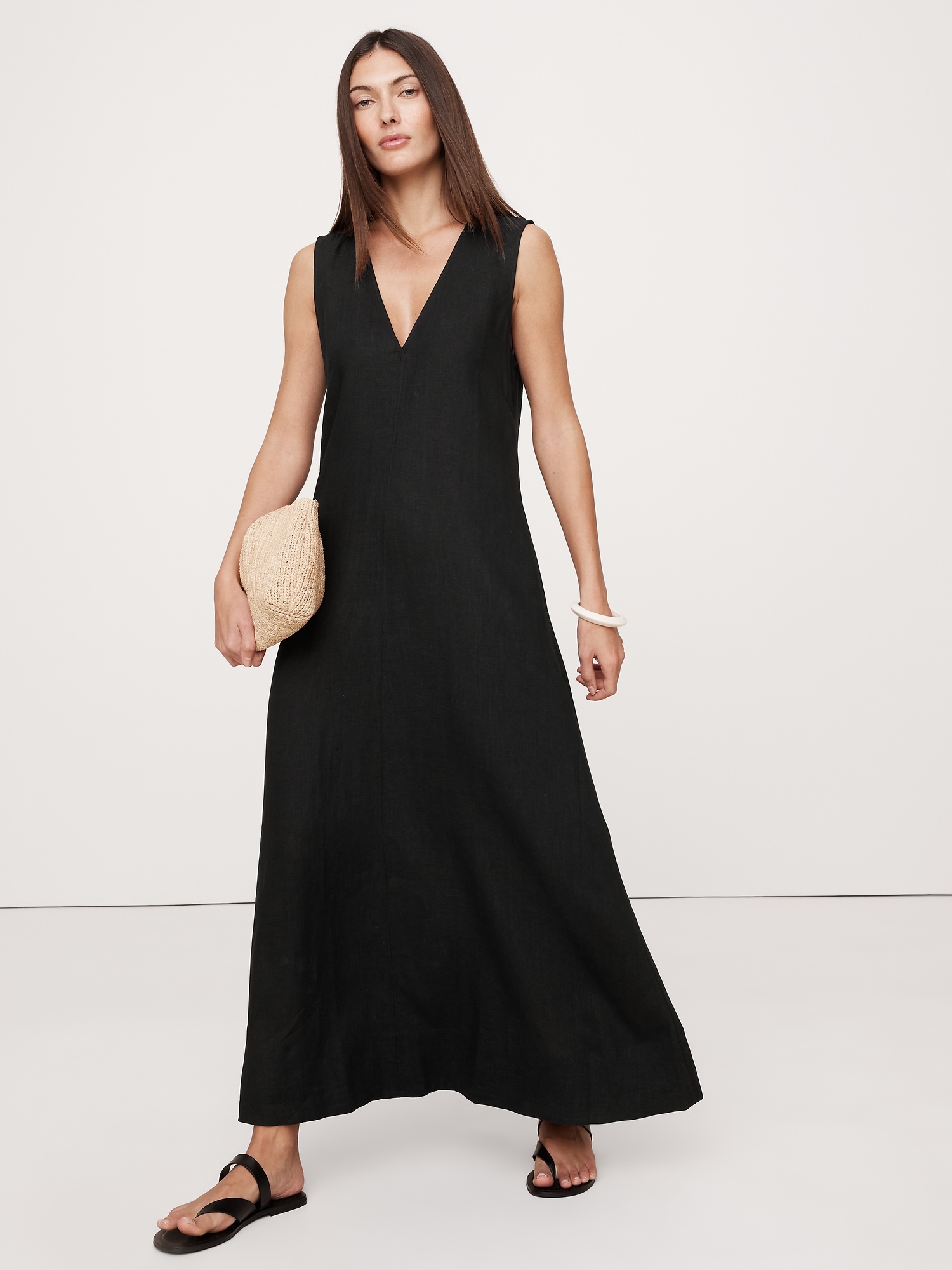 knee length dresses for ladies Black v neck Linen Dress 5207 – Xiaolizi