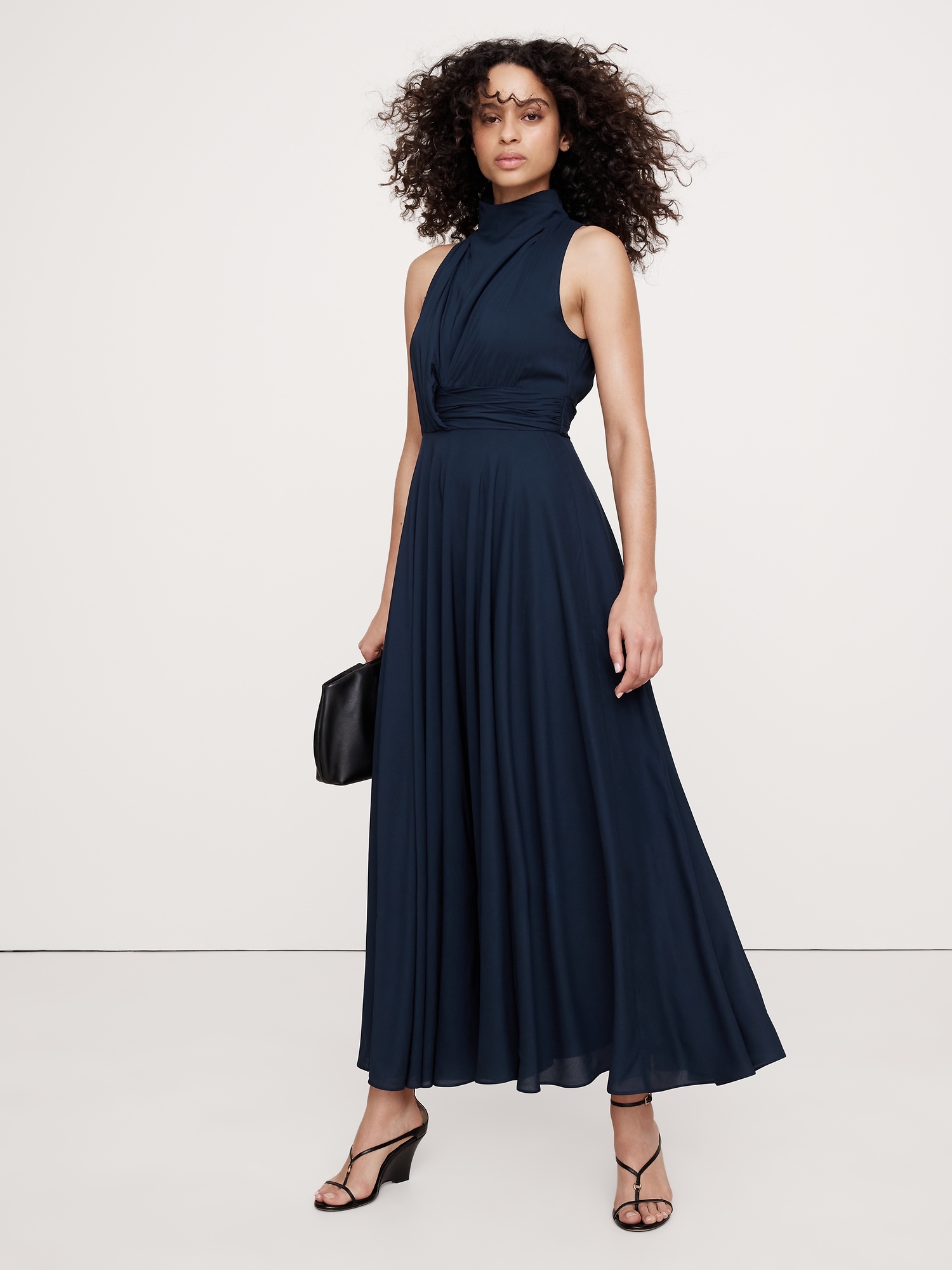Banana Republic Stretch-Crepe Maxi Dress - Tapestry Navy Blue | Editorialist