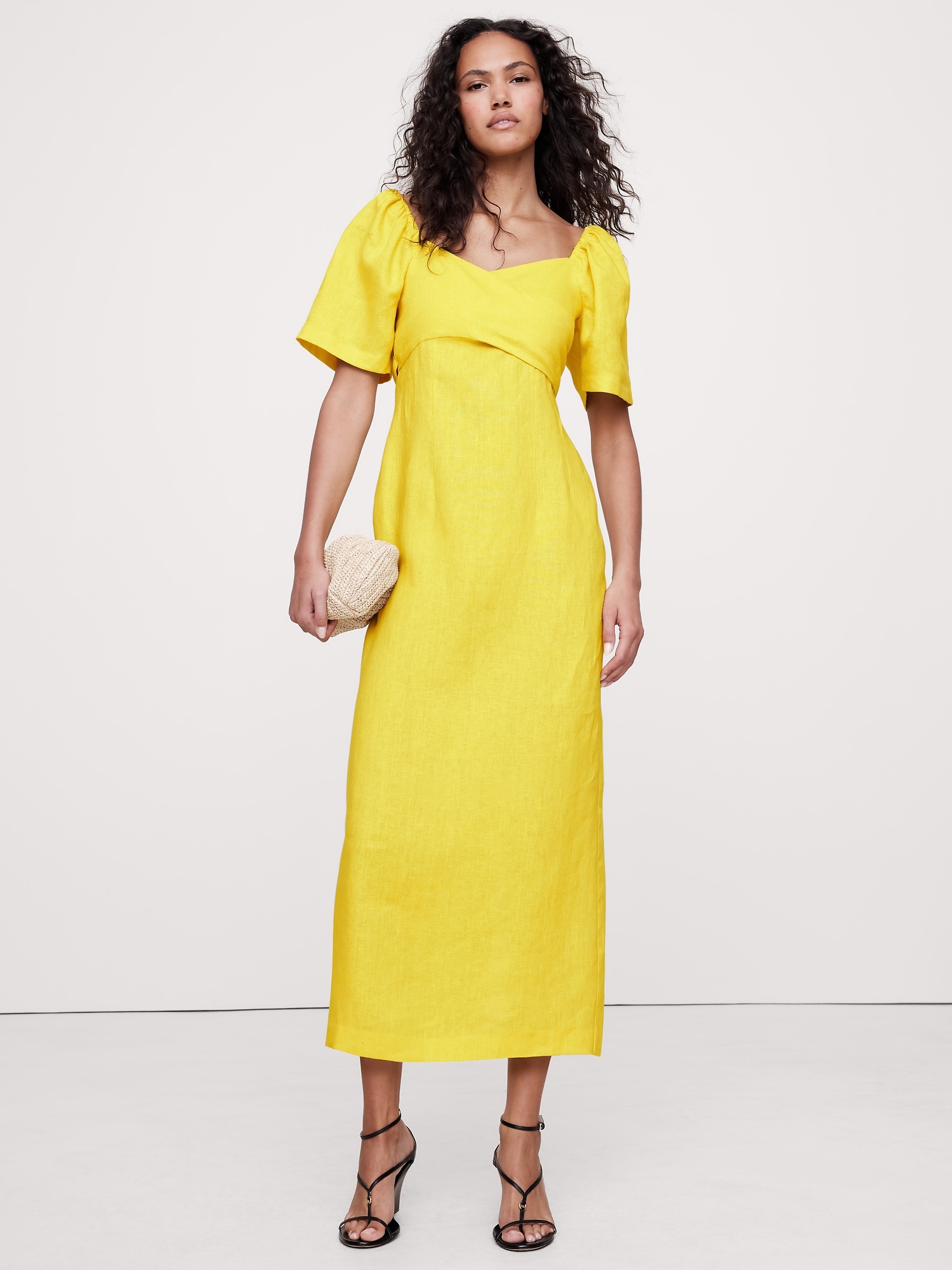 Banana Republic Linen Sweetheart Midi Dress - Citrus Season Yellow | Editorialist Banana Republic Linen Sweetheart Midi Dress - Citrus Season Yellow | Editorialist