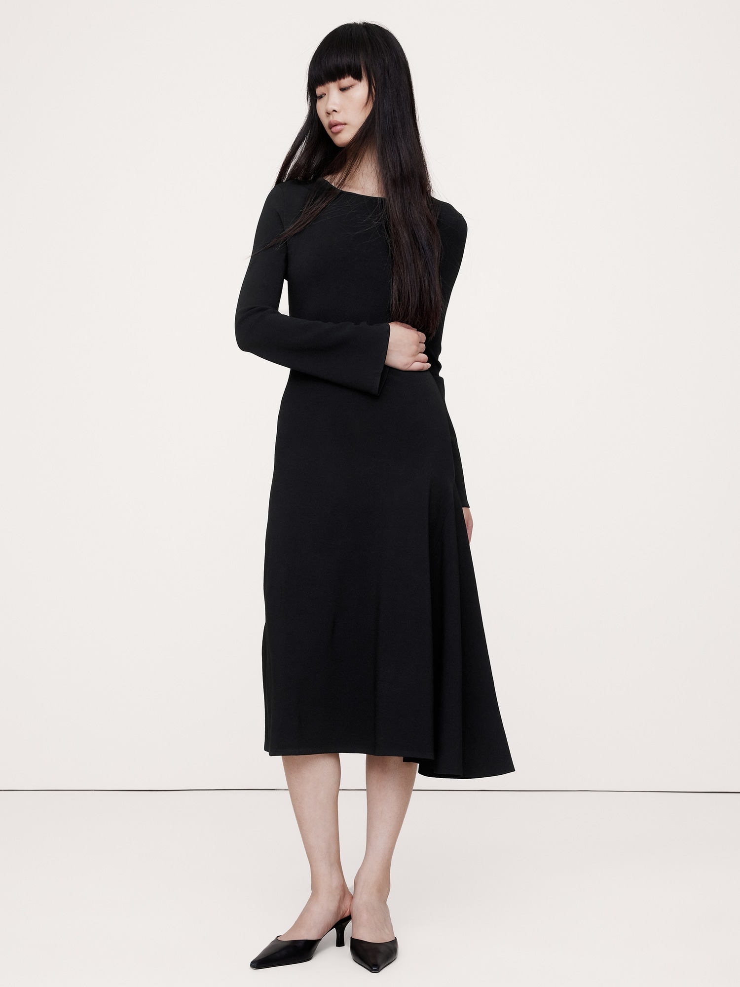 Banana Republic Flare-Sleeve Midi Sweater Dress In Black - 76% Off | Editorialist Banana Republic Flare-Sleeve Midi Sweater Dress In Black - 76% Off | Editorialist