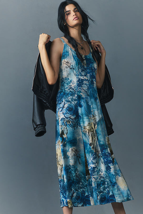 pilcro scoop neck drop waist midi dress Pilcro and the Letterpress Blue Denim Fit-and-Flare Midi Dress – SilkRoll main image 1