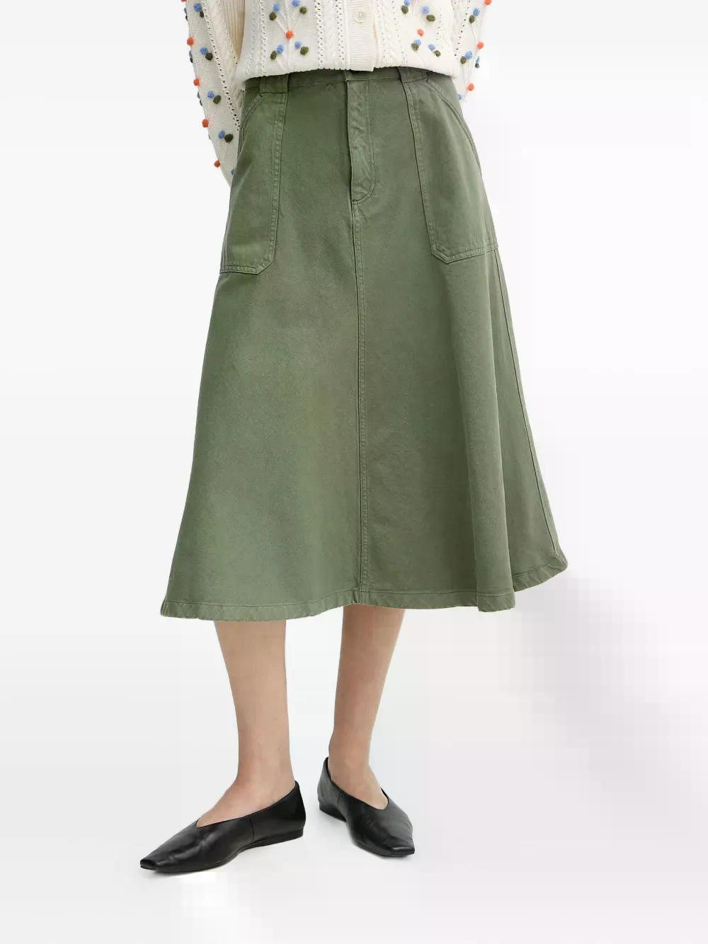 A.P.C. Laurie A-Line Midi Skirt - Green | Editorialist