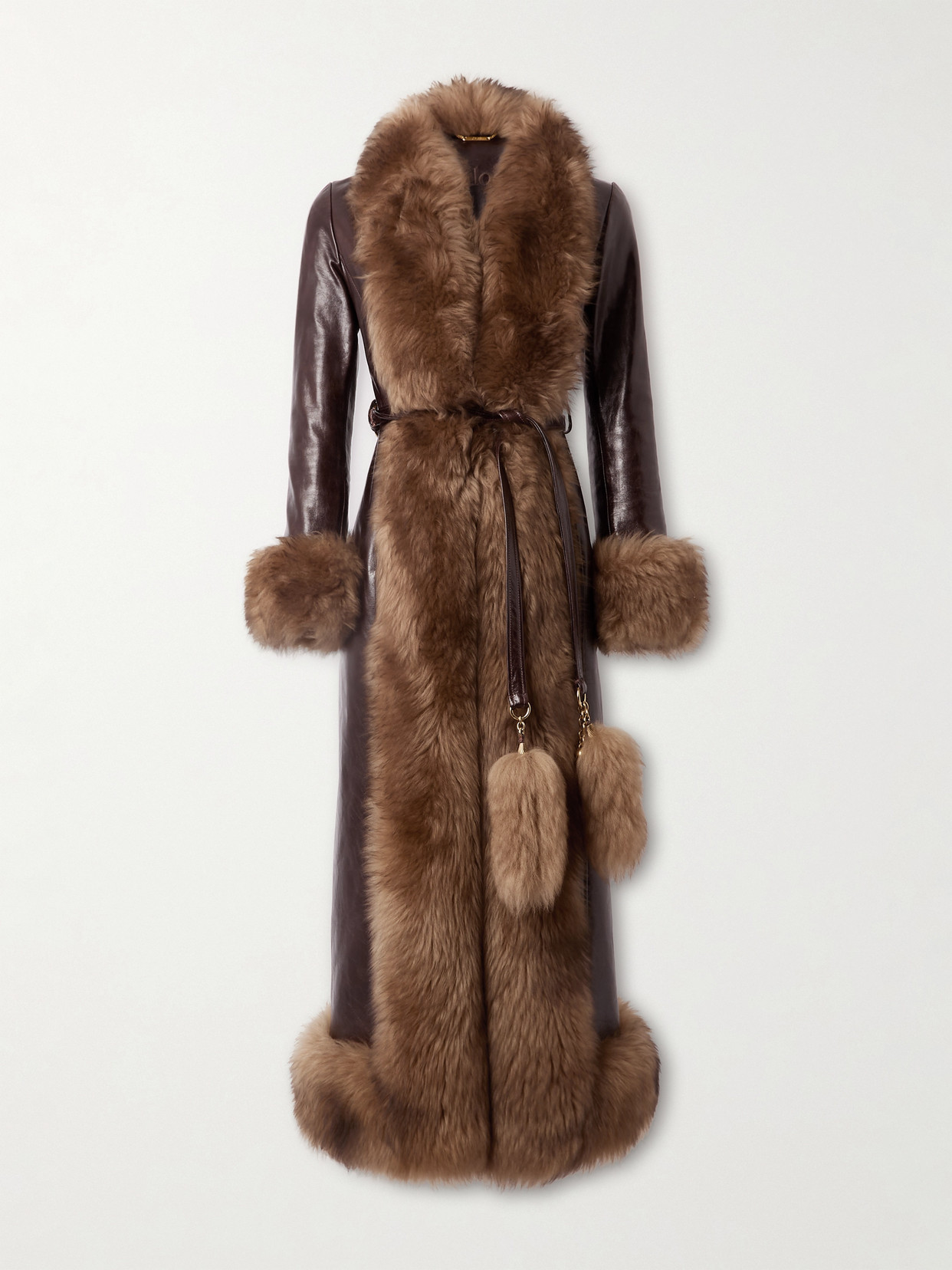 Chloé Fleece-Trimmed Belted Leather Coat In Brown - 40% Off