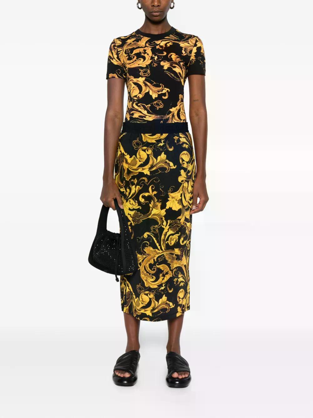 VERSACE Baroque-Print Midi Skirt
