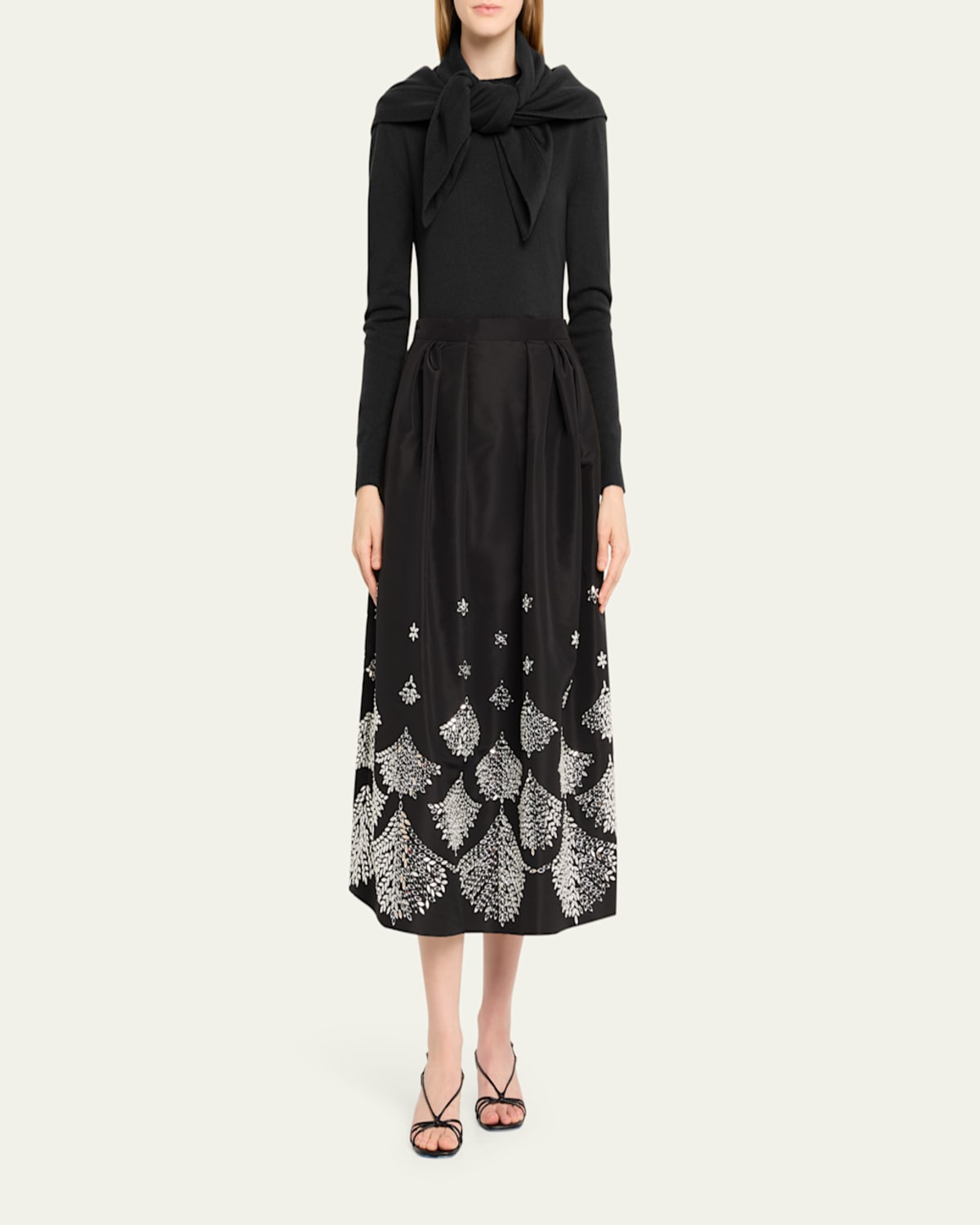 OSCAR DE LA RENTA Fern Embroidered Midi Skirt