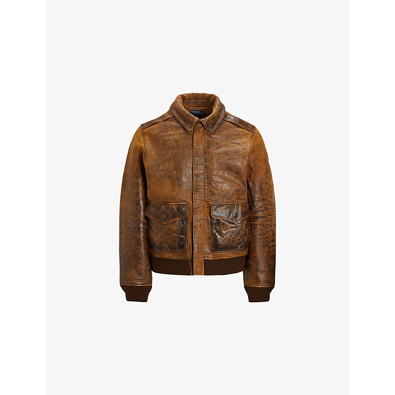 Polo Ralph Lauren Flight Leather Bomber Jacket - Brown | Editorialist