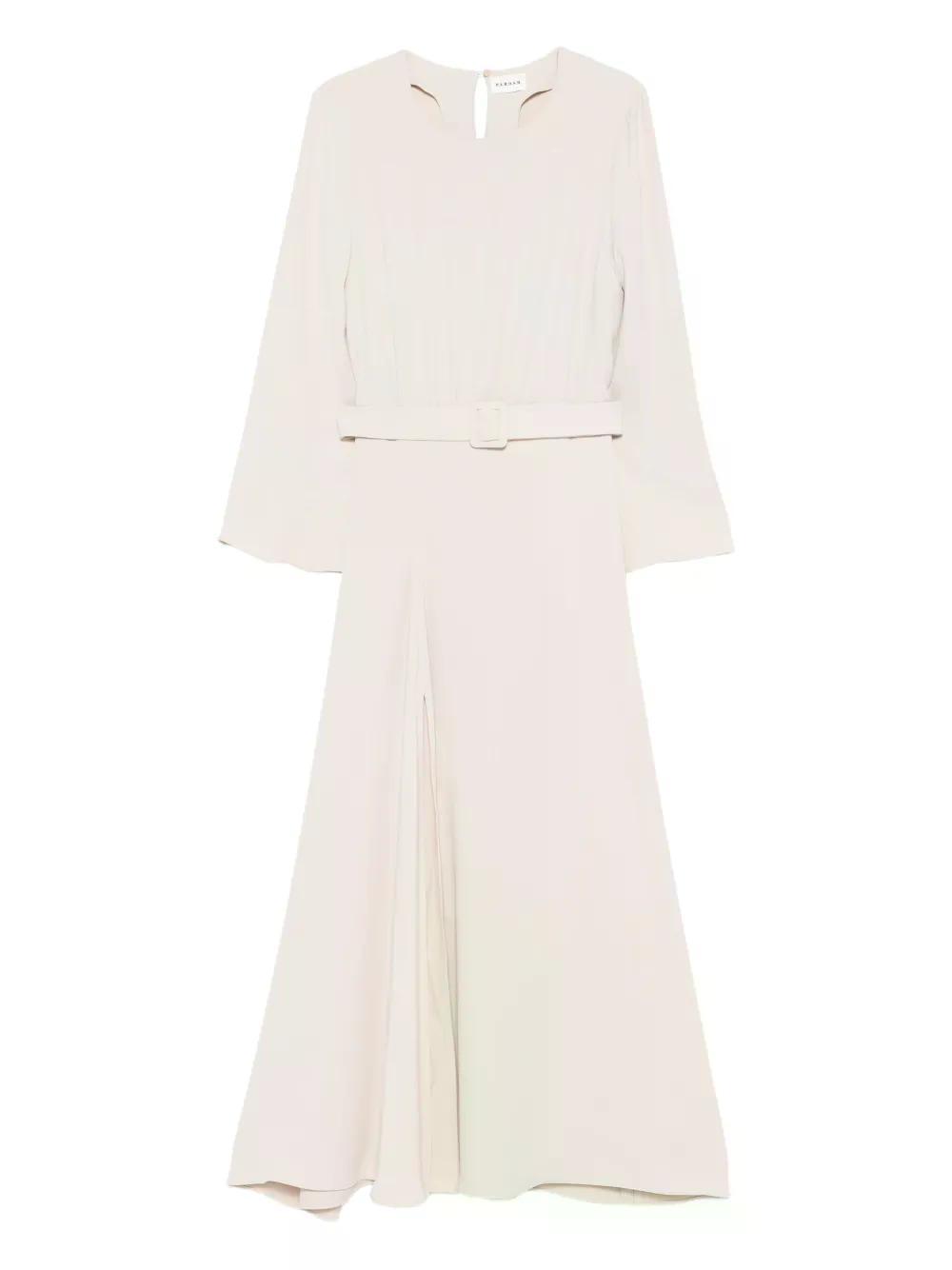 P.A.R.O.S.H Belted Keyhole Neck A-Line Dress