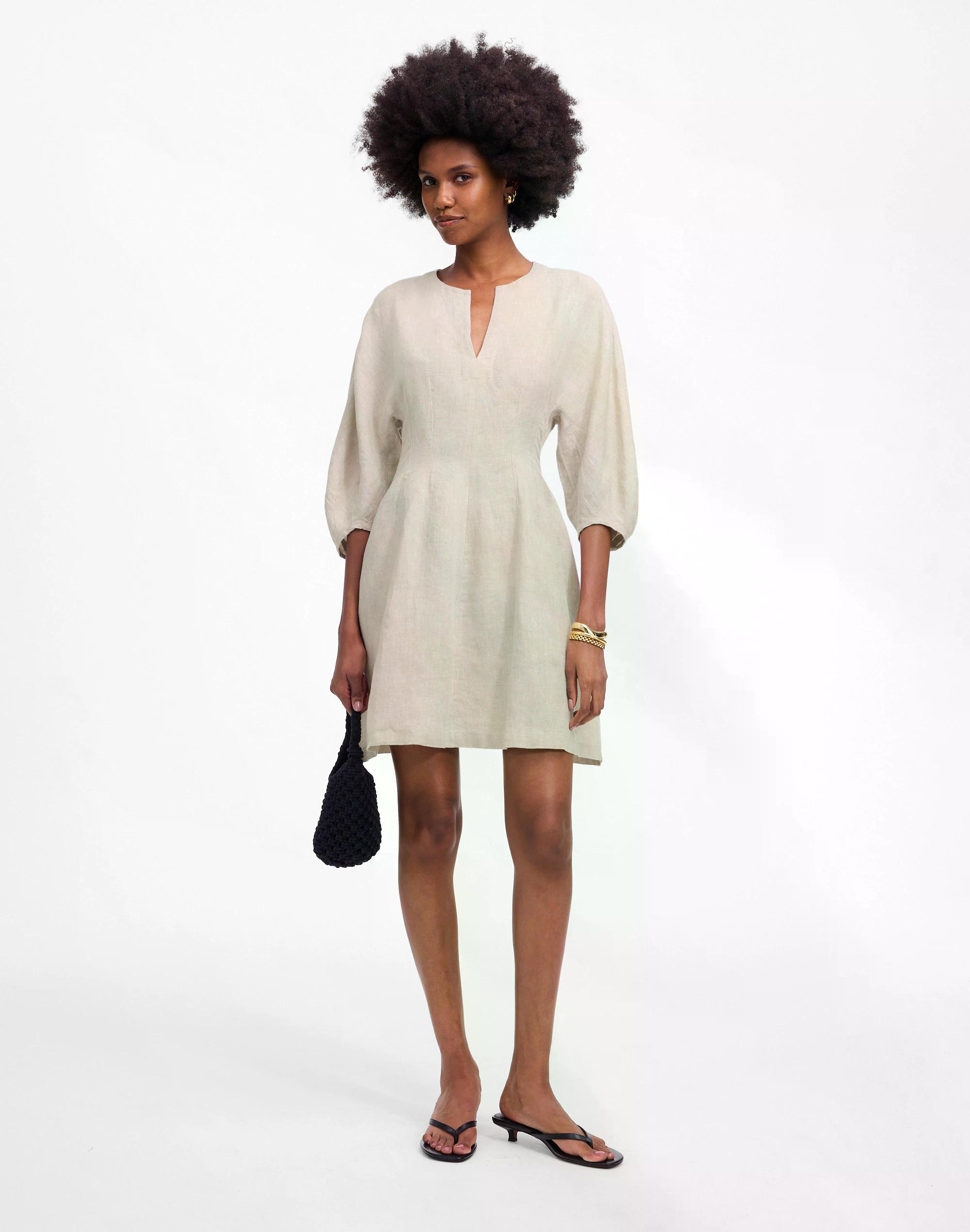 Madewell Split-Neck Linen Mini Dress In Sunfaded Blue - 42% Off |  Editorialist