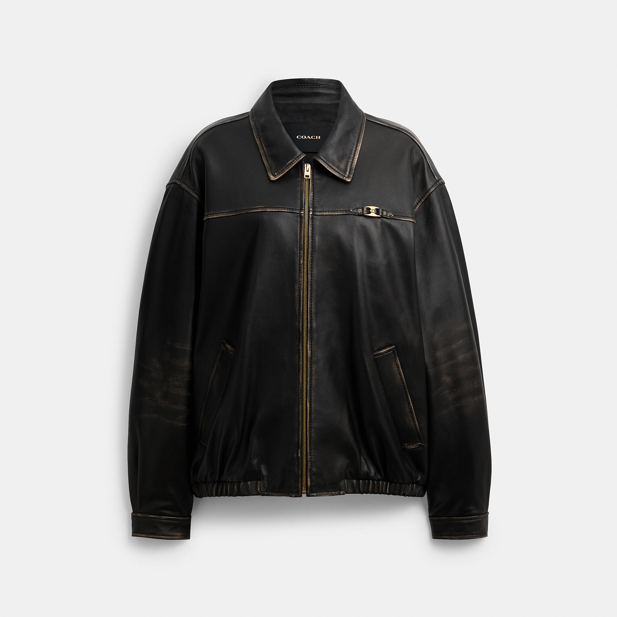 Coach Loved Leather Heritage C Oversized Leather Jacket - Black