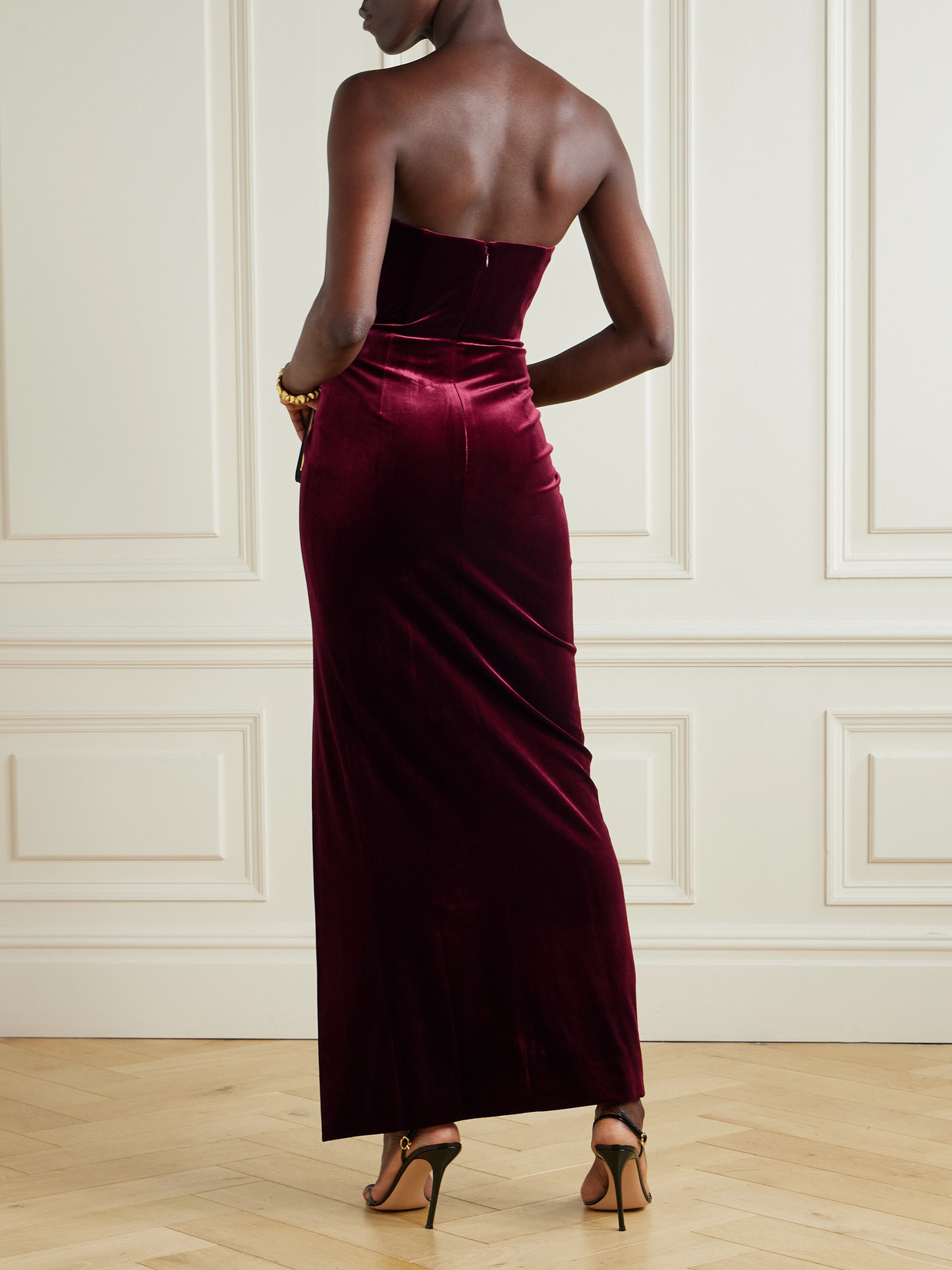 chinese dress ladies Candela Port Velvet Asymmetric Bardot Maxi Dress – Club L London main image 0