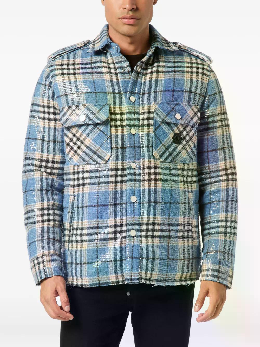 PHILIPP PLEIN sequin-embellished plaid shirt