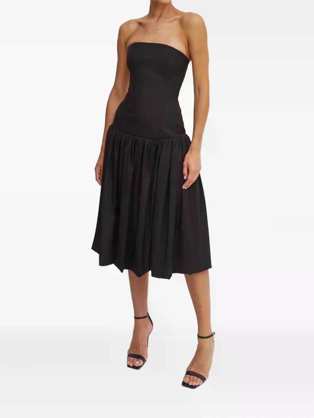 LA MANIA Strapless Gathered Midi Day Dress
