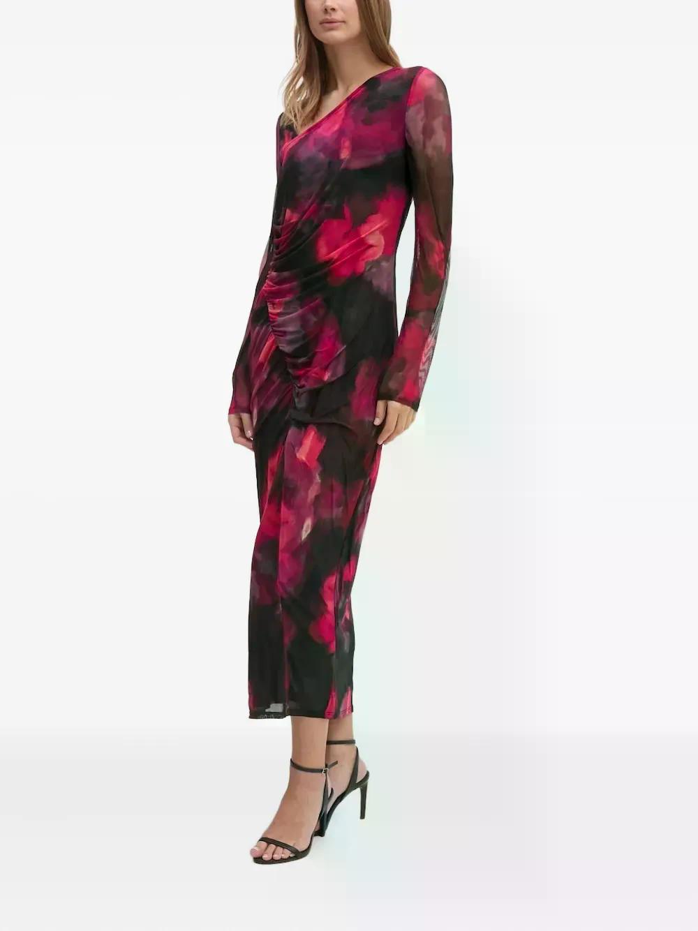 DKNY Floral-Print Ruched Midi Dress