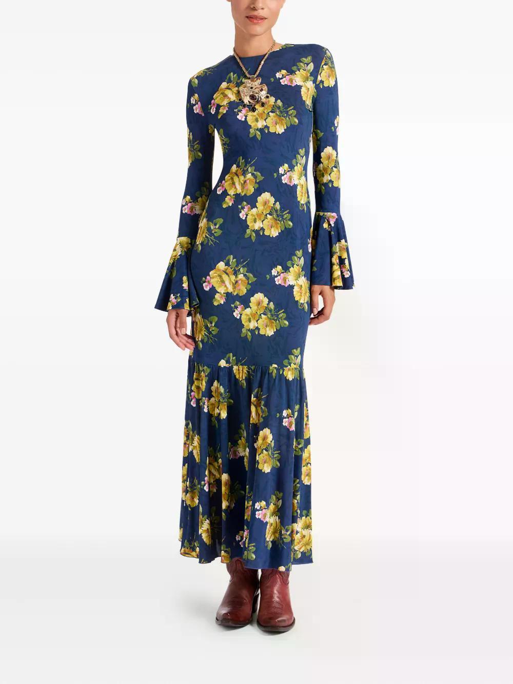 LA DOUBLEJ Floral Bell-Sleeve Midi Dress