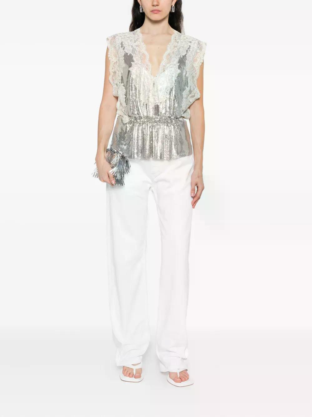 PACO RABANNE Lace-Insert Mesh Top