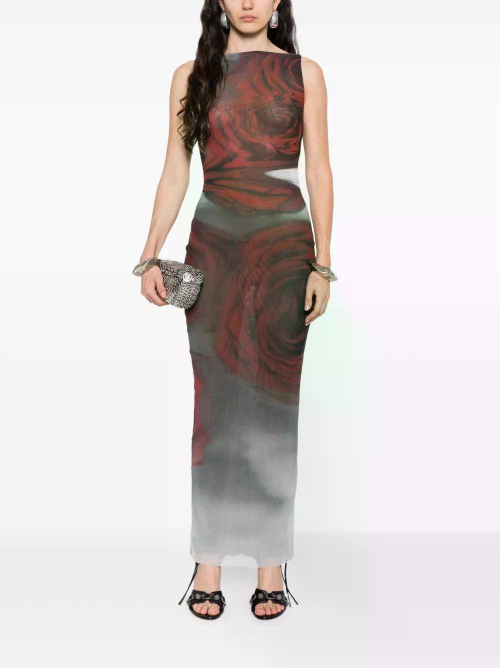 JEAN PAUL GAULTIER Rose-Print Midi Dress