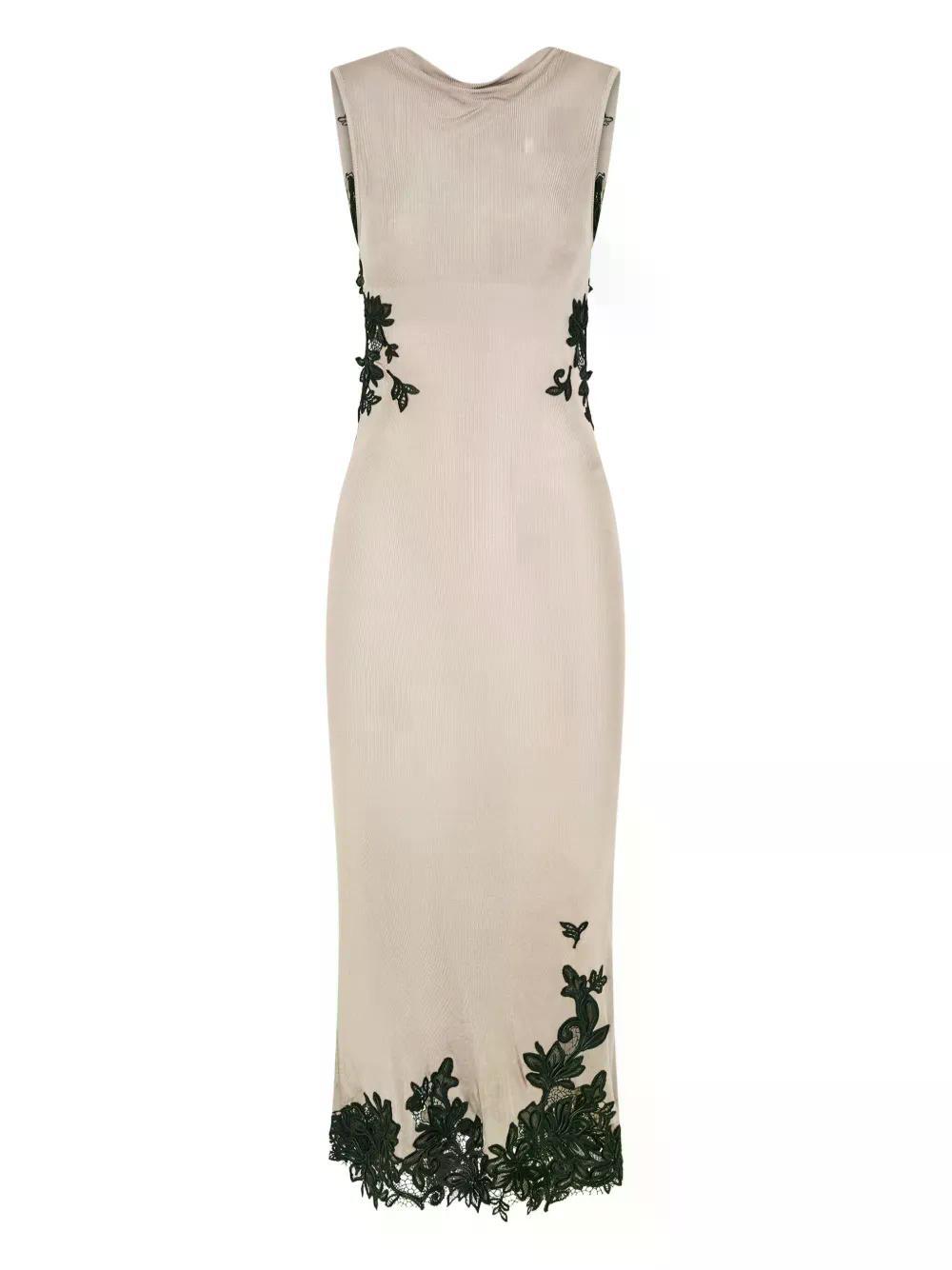 Christopher Esber Hibiscus Embroidered Lace-insert Midi Dress - Neutrals
