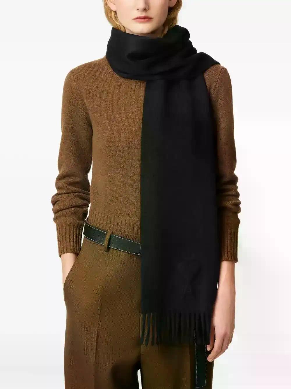 AMI ami de coeur embossed wool scarf