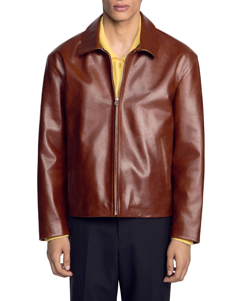 SANDRO Leather Zip-Up Jacket