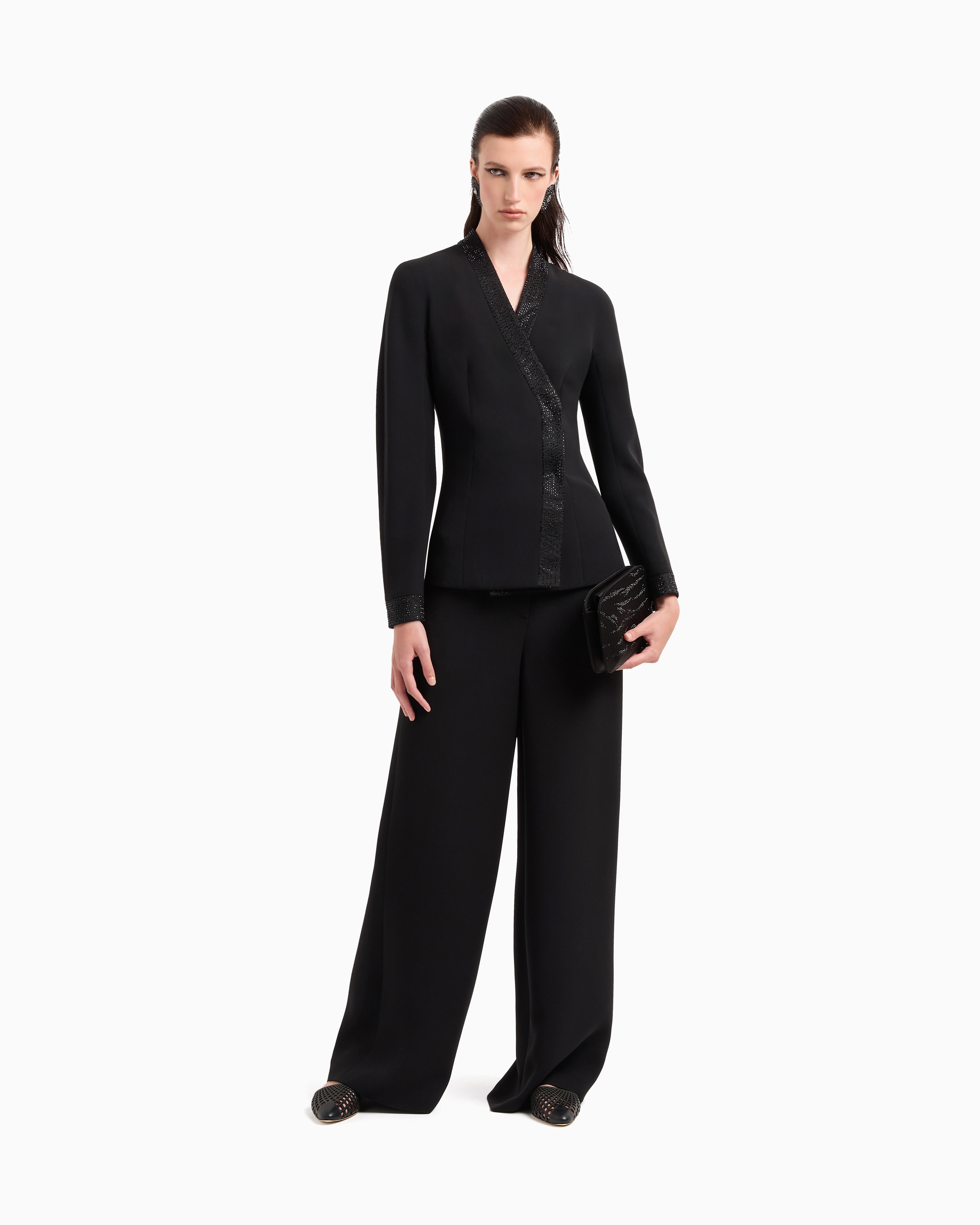 GIORGIO ARMANI Silk Cady Trousers with Embroidered Waistband