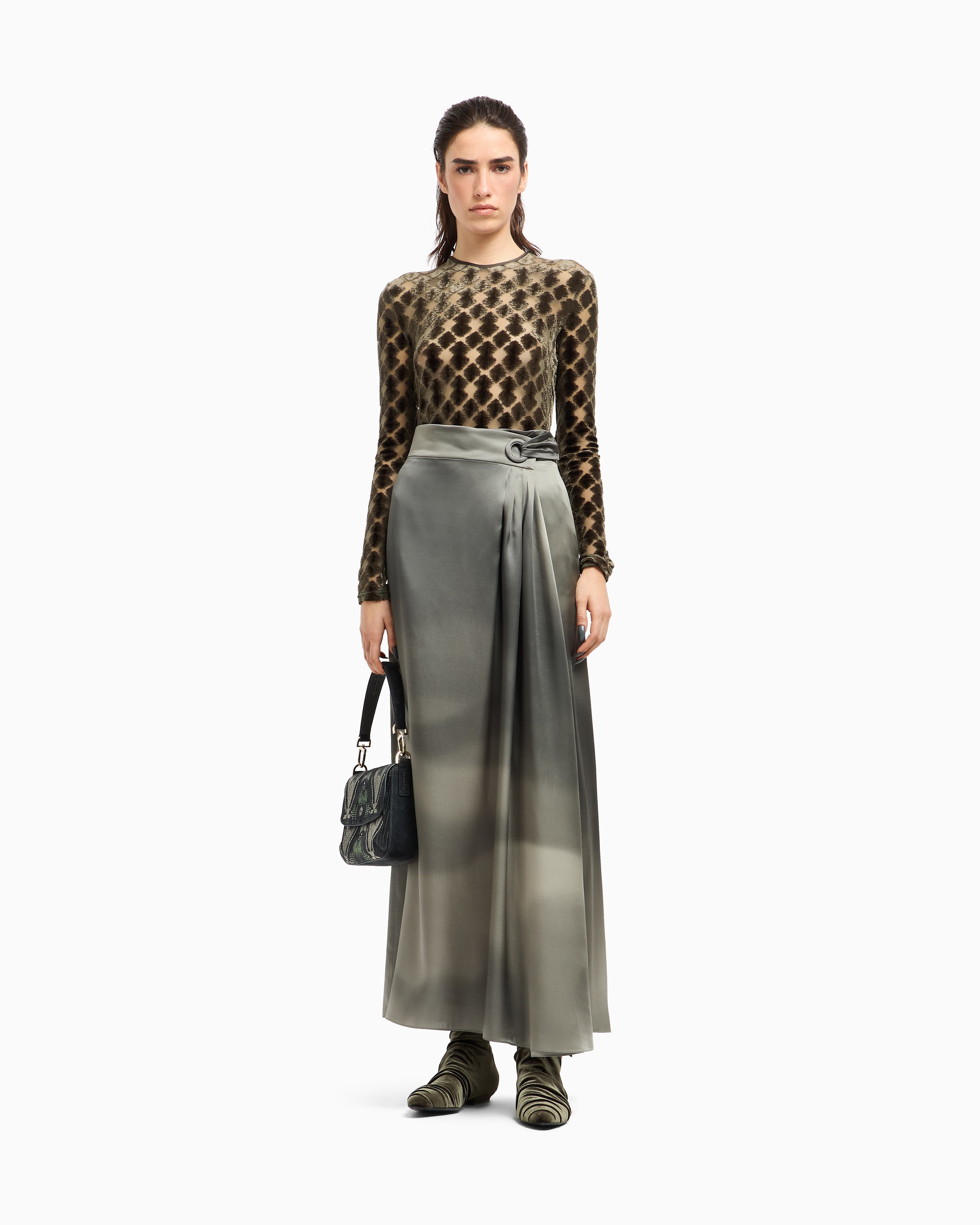 GIORGIO ARMANI Small La Prima Soft Embroidered Suede Bag