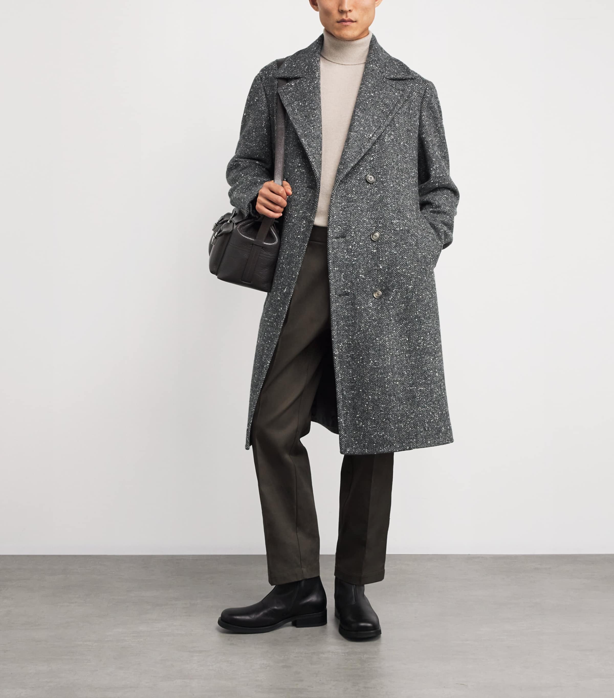 Universal Works Cortina Tweed Long Swing Overcoat In Olive - 30