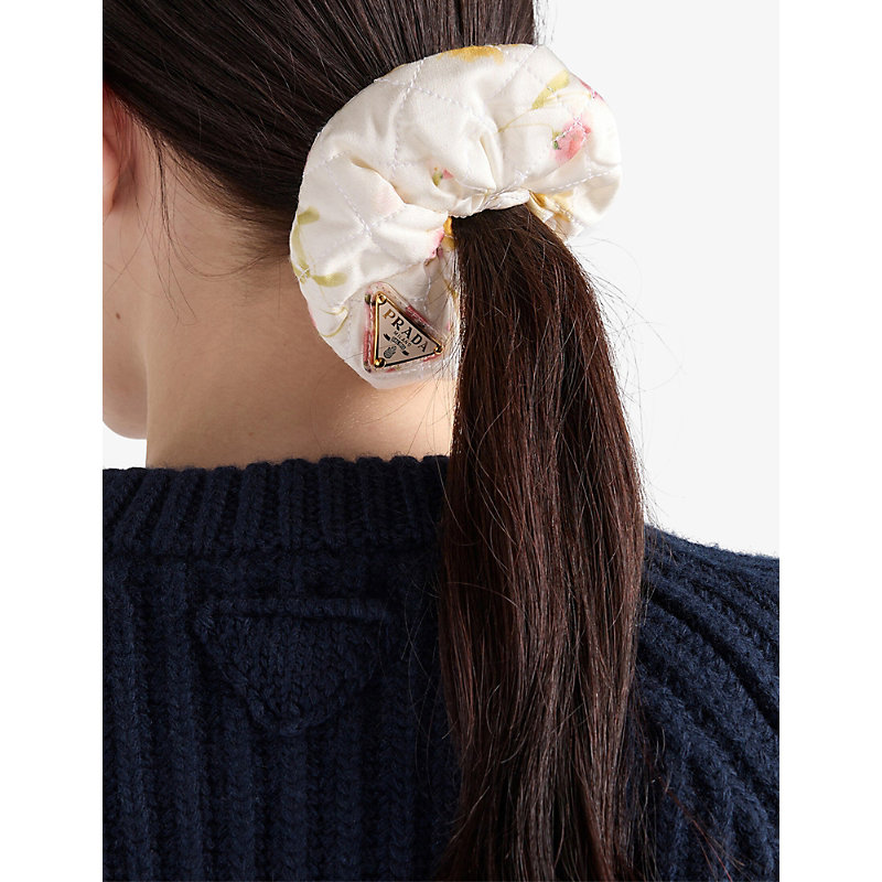 Prada Floral Silk Scrunchie in Black, Pink & Orange Prada Pink Silk Floral Scrunchie | Harrods LT main image 2