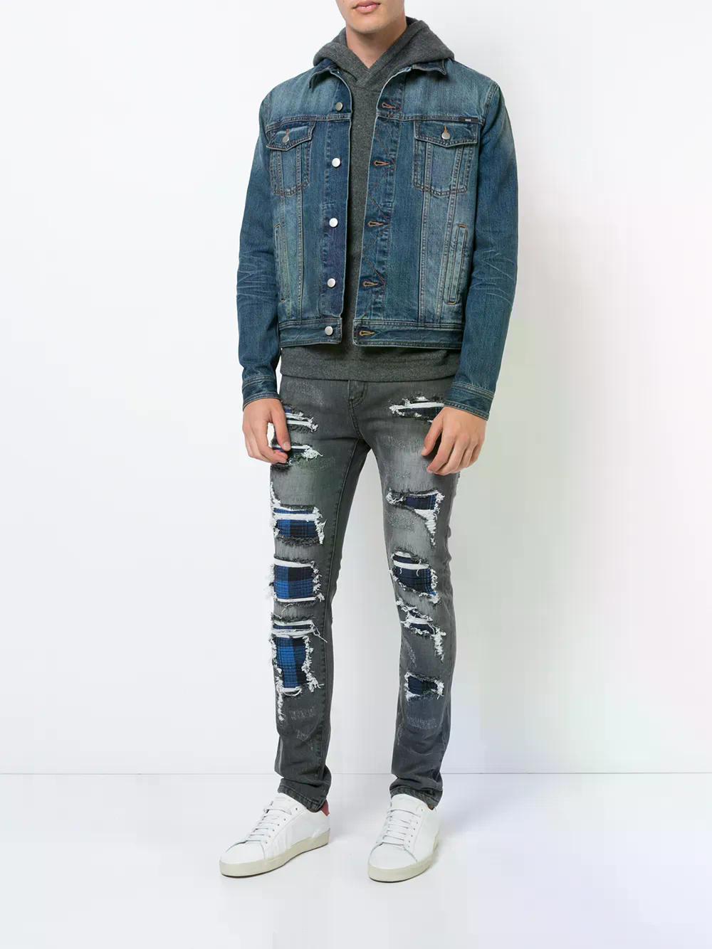 GOD'S MASTERFUL CHILDREN Strati Plaid Panel Distressed Jeans