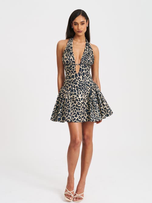 MISS CIRCLE Cheetah Print Halter Linen Mini Dress