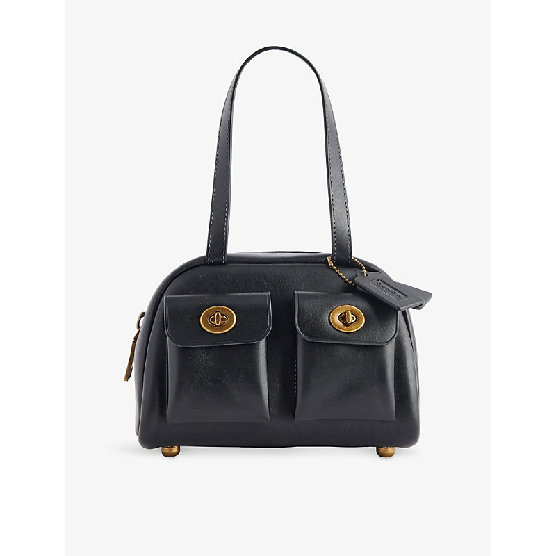 Coach® Twin Turnlock 20 Leather Shoulder Bag - B4/Black | Editorialist