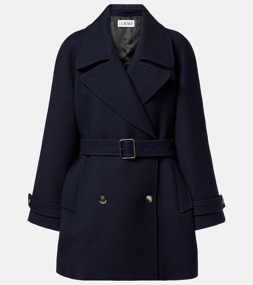 ジャケット・アウター LOEWE 20ss look5 wool navy trench coat Loewe Double-Breasted Belted Cotton And Silk-Blend Trench Coat