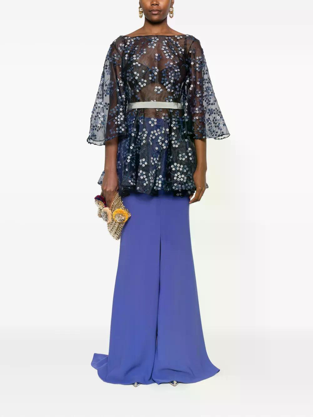 GEMY MAALOUF Floral Embroidered Bell-Sleeve Top