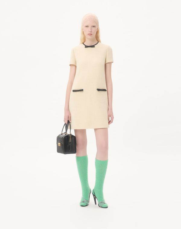 VALENTINO Short Wool Tweed Dress with Bow