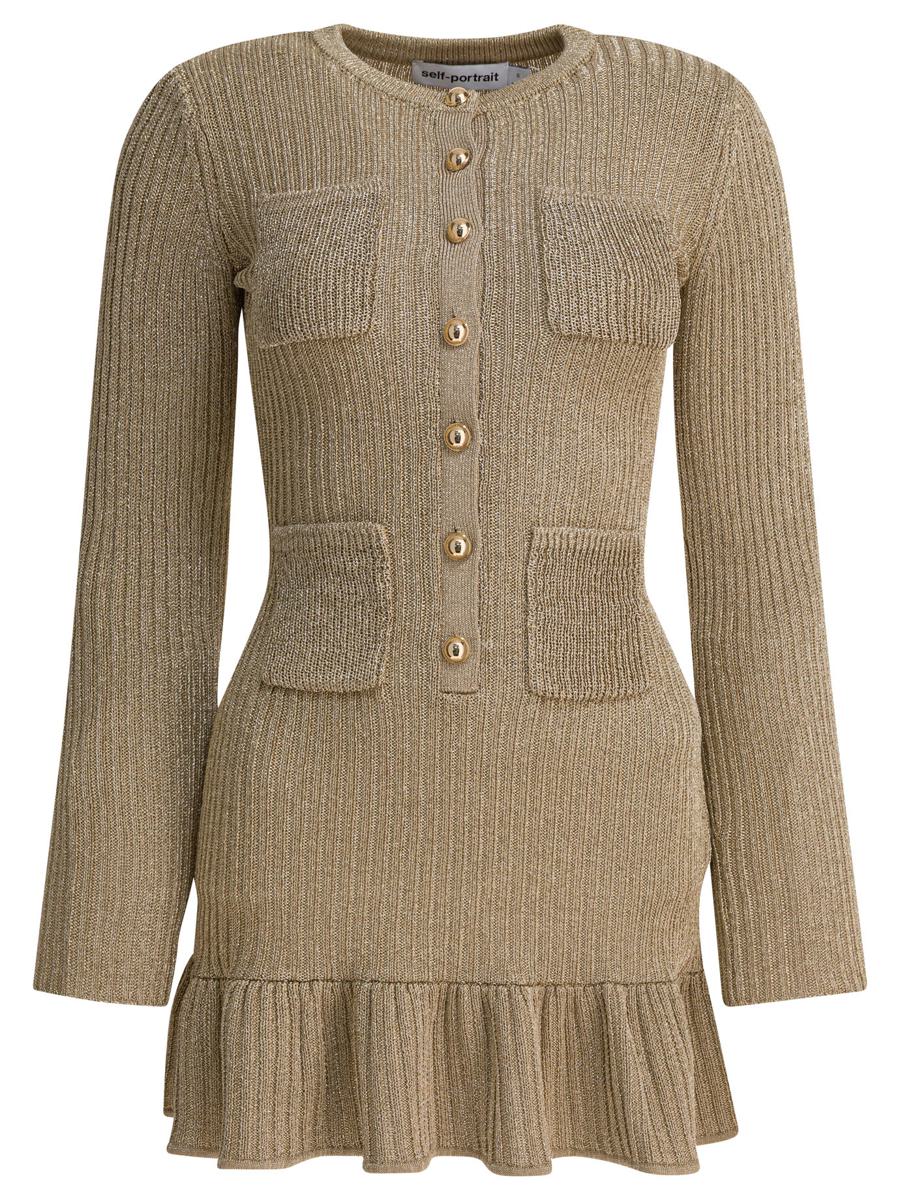Self-Portrait Lurex Knit Mini Dress In Gold - 40% Off | Editorialist Self-Portrait Lurex Knit Mini Dress In Gold - 40% Off | Editorialist