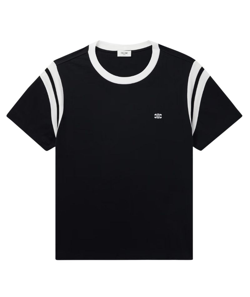 Celine Logo-Embroidered Striped Cotton-Jersey T-Shirt - Black